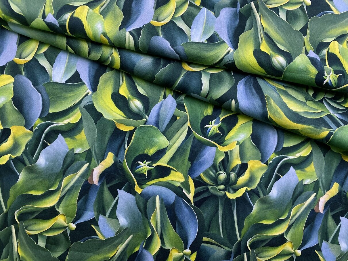 Ткань Хлопок серого цвета с принтом листья 16892