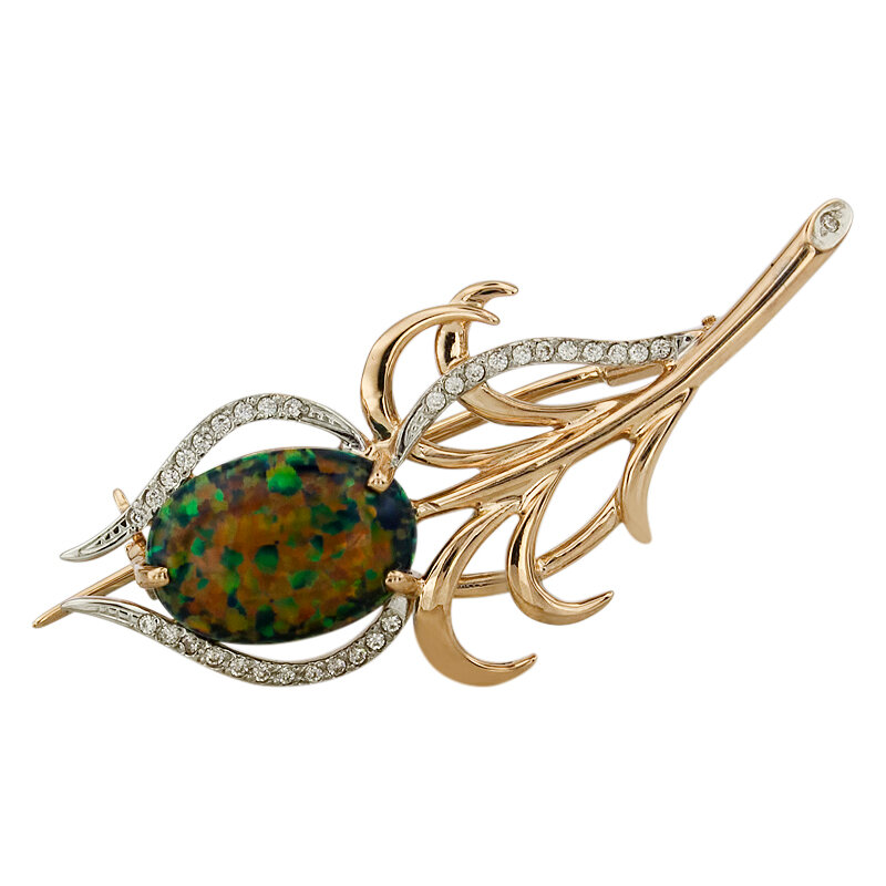 Брошь, красное золото, 585 проба, опал