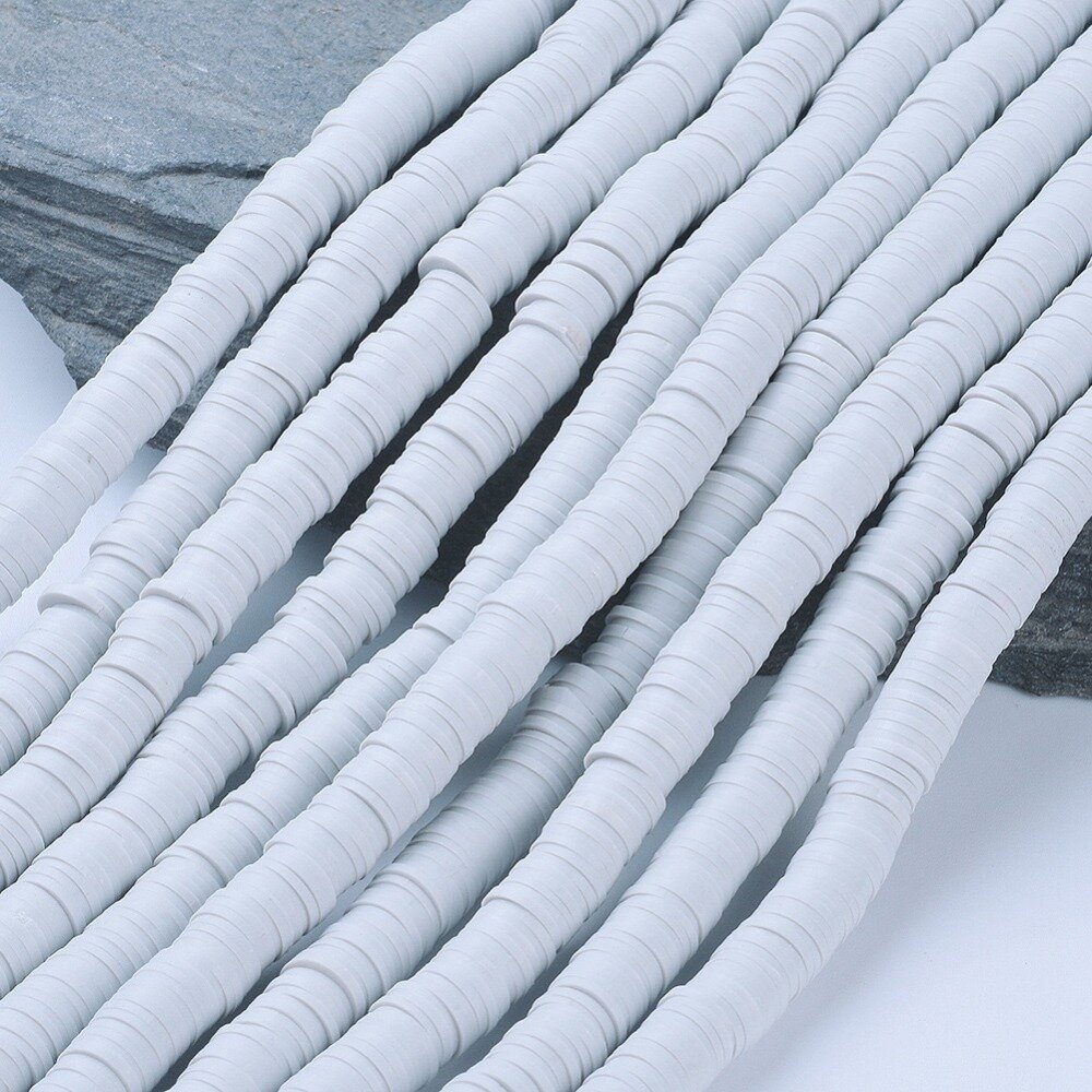 Бусины из гибкой полимерной глины, 8х1мм, диски (чипсы), светло-серого цвета, 350-400 шт, низка