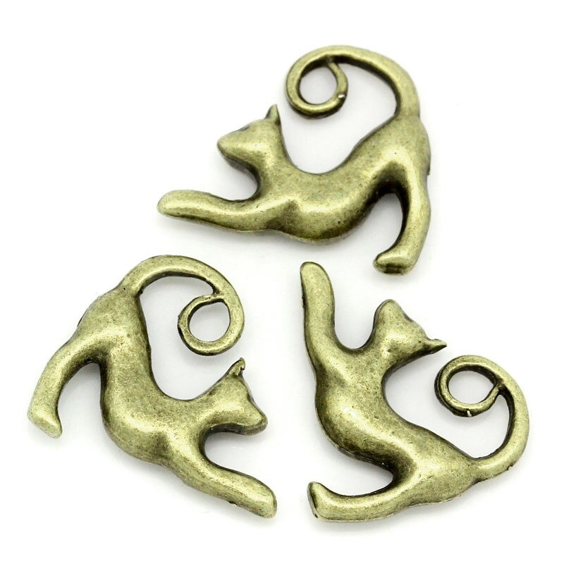 Подвеска, 17х14х3.5мм, потягивающаяся кошка, базовый материал - цинковый сплав, бронзовая, 20 шт.