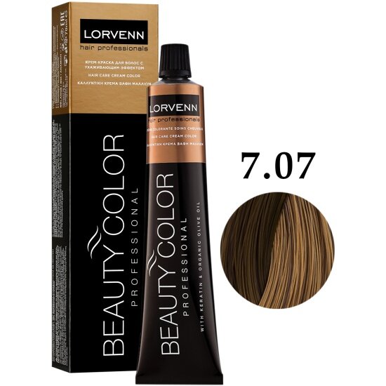 Краска для волос Lorvenn Beauty Color Professional, тон 7.07