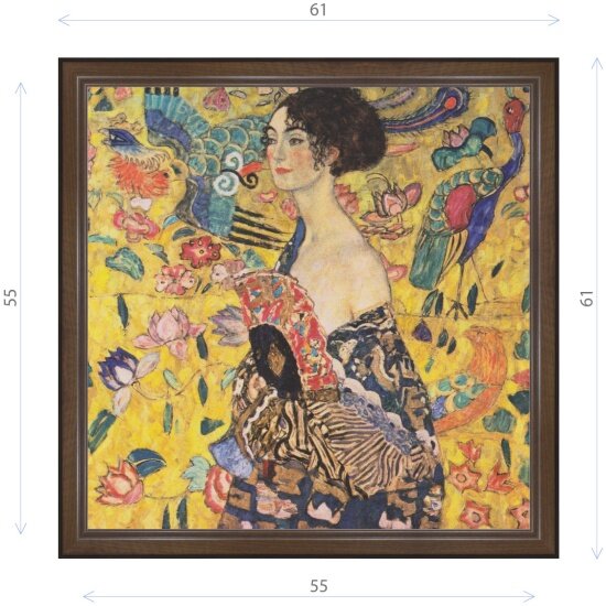 Картина Декор Депо Густава Климта Девушка с веером Матовая бумага в раме без стекла 61х61 см, DDK44558E21W55H55P24