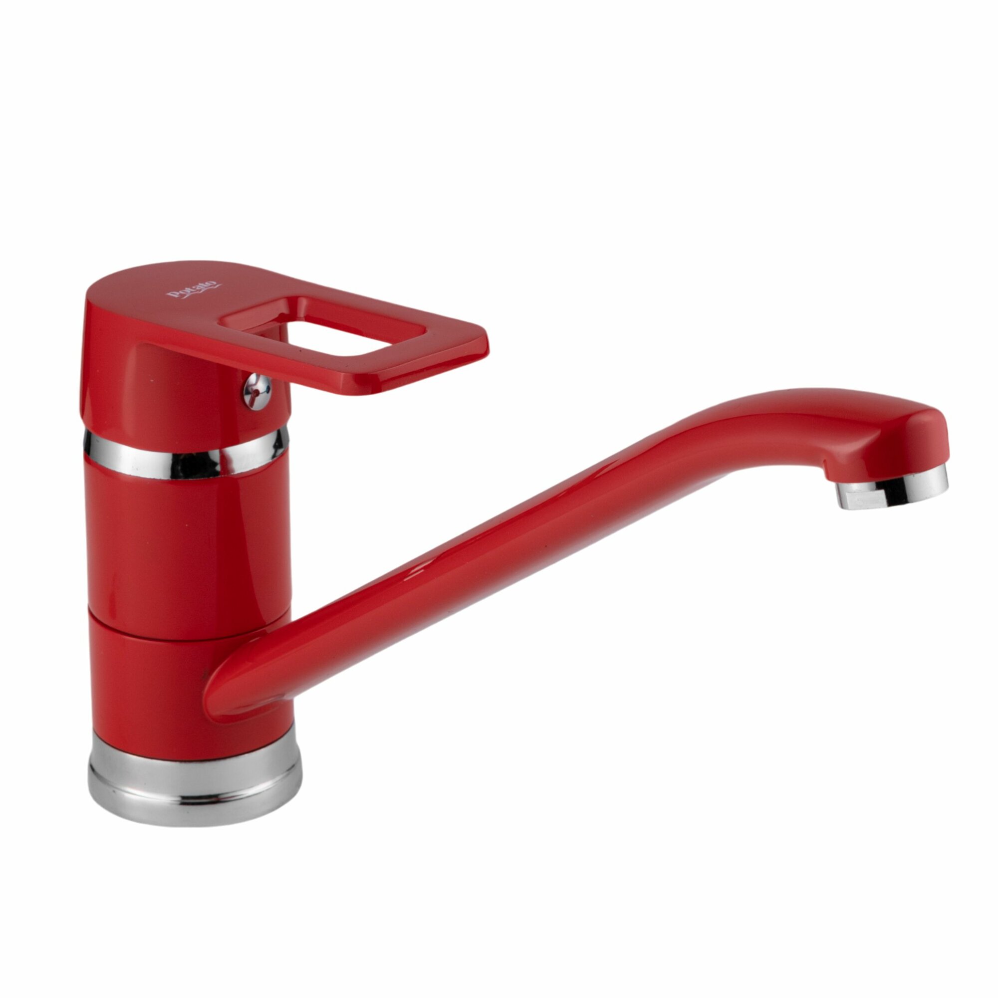 Смеситель для кухни с длинным изливом и шаровой ручкой с прорезью, красный лакированный