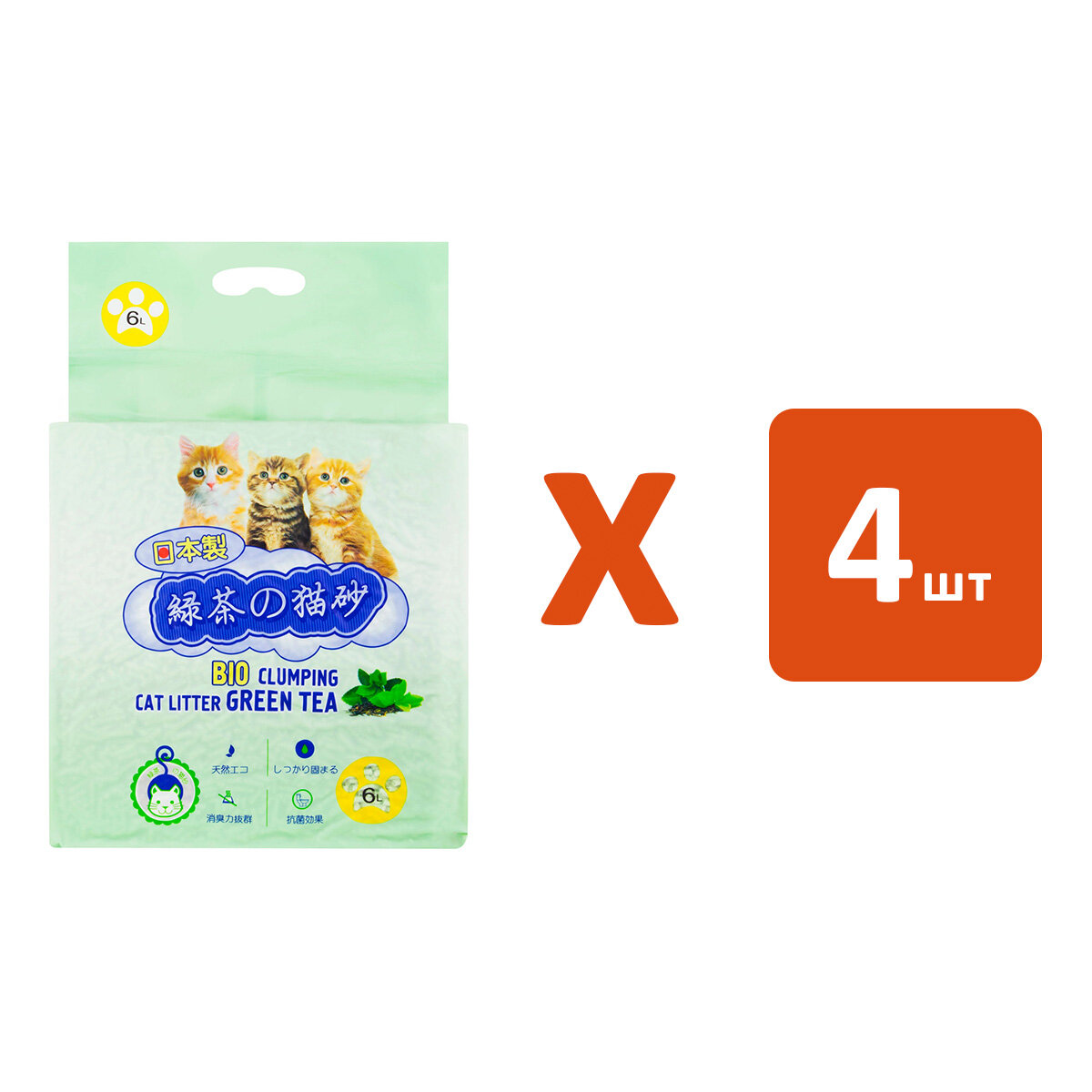 Наполнитель Hakase Arekkusu комкующийся на основе тофу зеленый чай (6 л х 4 шт)