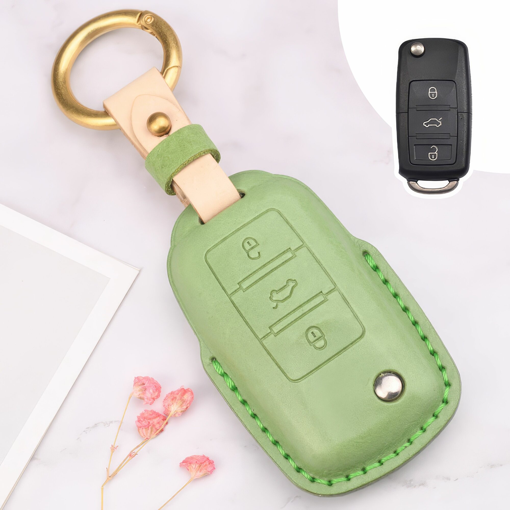 Чехол для ключа MejiCar, для Volkswagen Golf/Passat/Polo, натуральная кожа