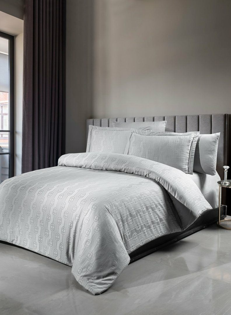 Постельное белье First Choice SATIN JACQUARD NOREL GREY, сатин-жаккард, 100% хлопок, евро, 200х220 см, 4 наволочки