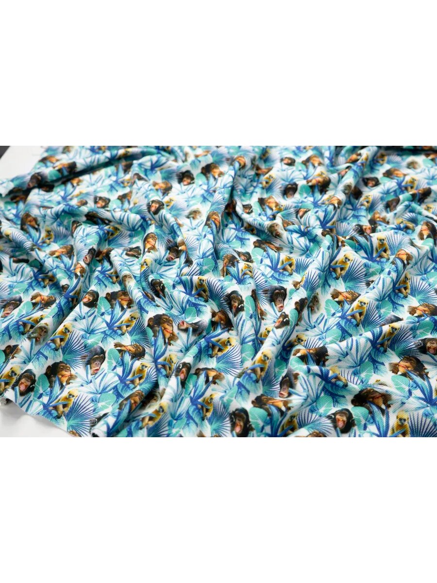 Ткань Трикотаж пике с обезьянками 1 метр