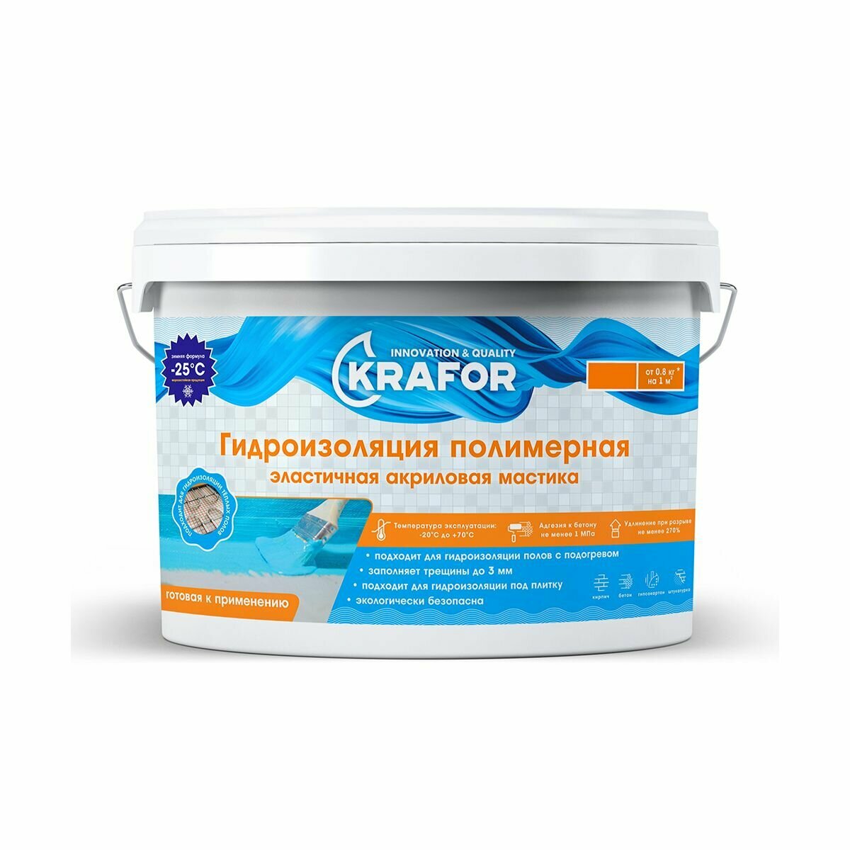 Гидроизоляция Krafor эластичная, акриловая, полимерная, 3 кг 3559