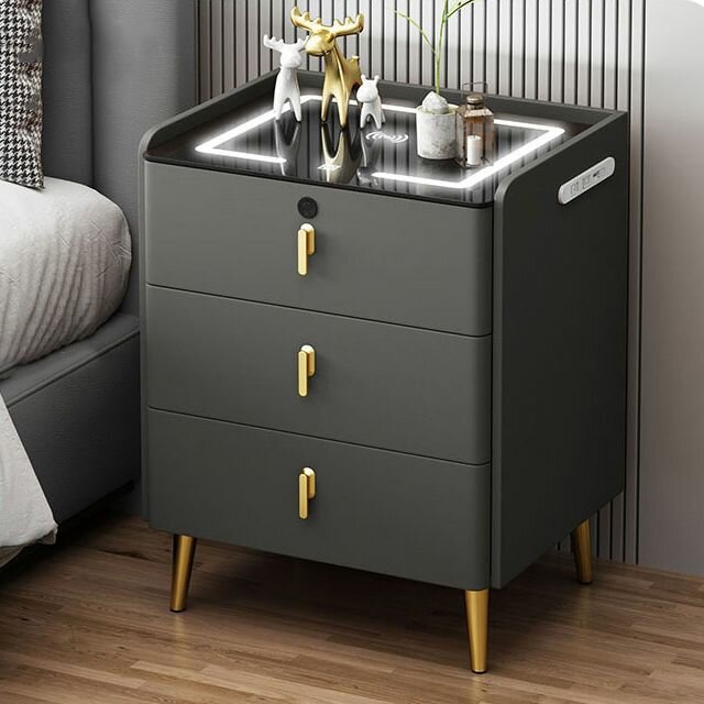 Прикроватная тумбочка "Smart Bedroom", телескоп. направляющие, 3 ящика, дерево, экокожа