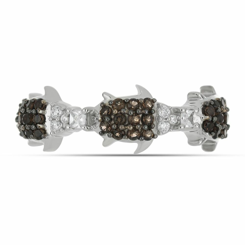 Кольцо, серебро, 925 проба, родирование, фианит, кварц