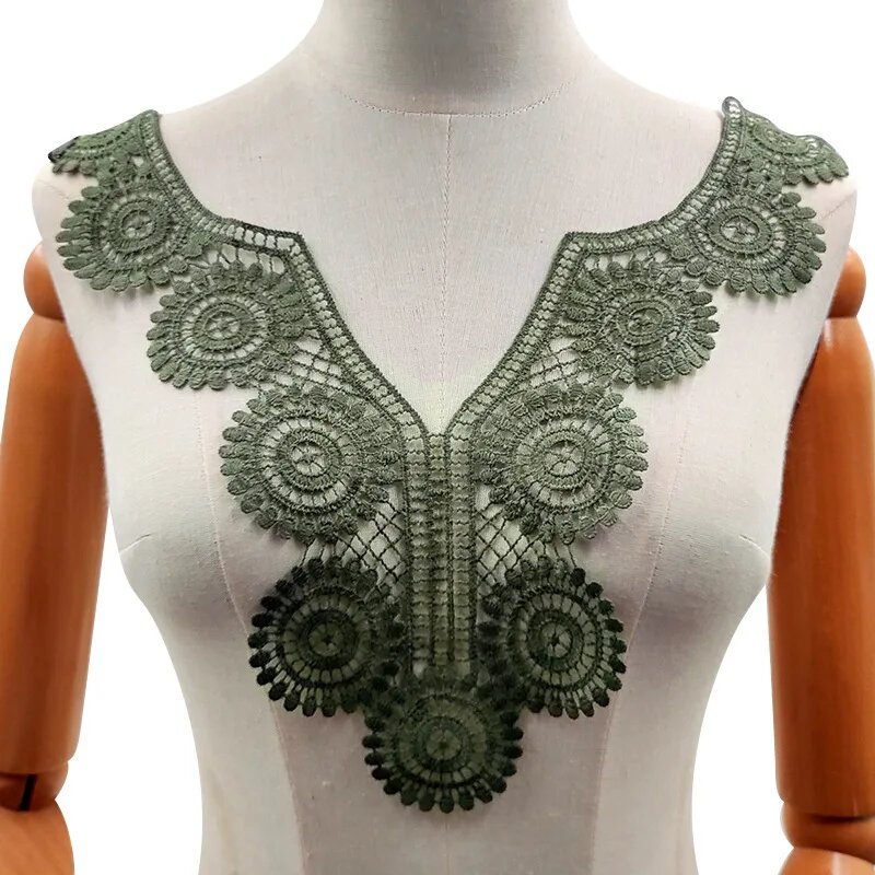 Изумрудный вышитый воротник из искусственного шелка, 1-361-10