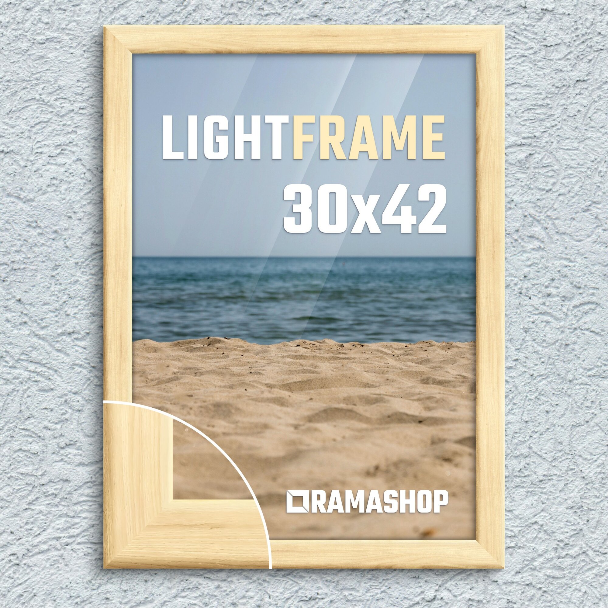 Рамка для фото 30х42 см, серия "Light Frame", фоторамка деревянная. Неокрашенная, cкругленный профиль 24х16 мм. Карельская сосна сращенная