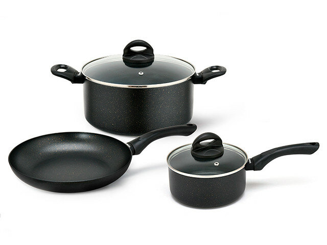 4657 FISSMAN Набор посуды FORDE 5пр: Сковорода -24x4,5см; Кастрюля-24х10 / 4,15л; Ковш-16х8 / 1,5л (алюминий с антипригарным покрытием TouchStone); Ручки-бакелит; Крышки-стекло; Индукция
