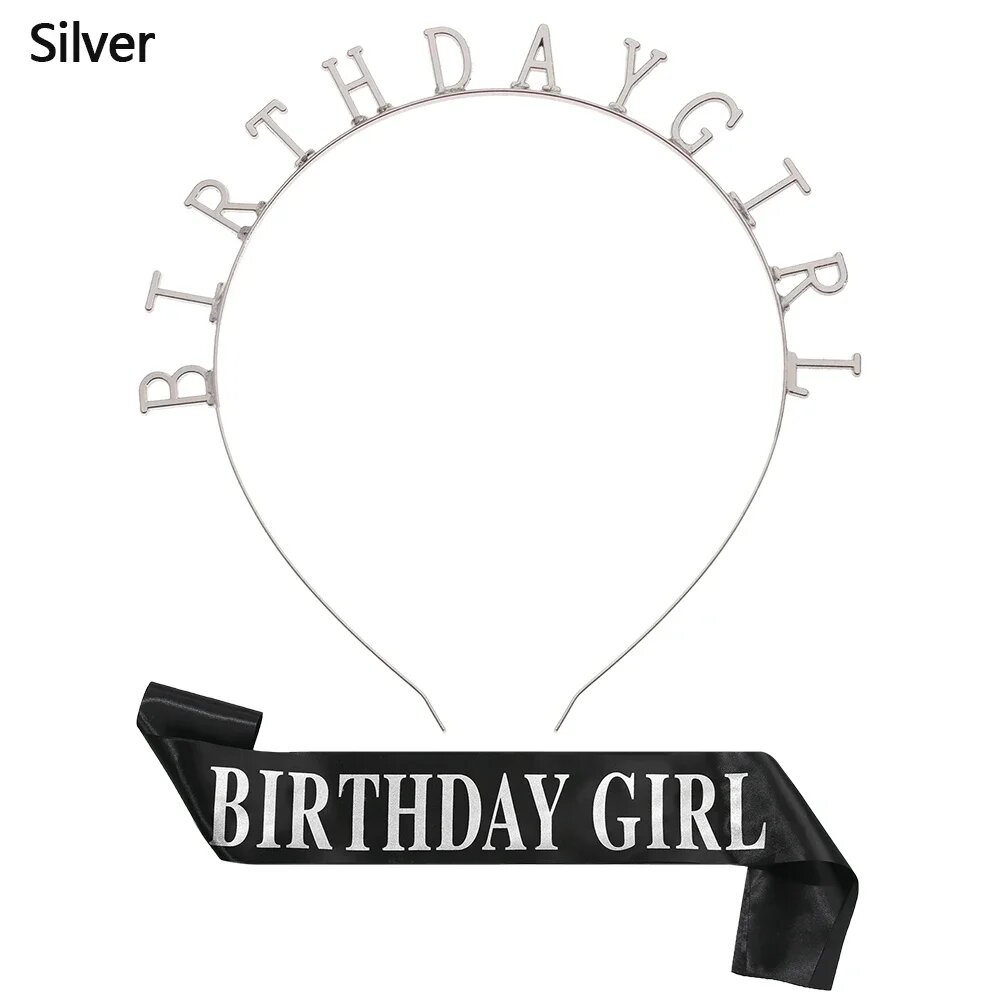 Серебряная тиара "Birthday Girl" с лентой