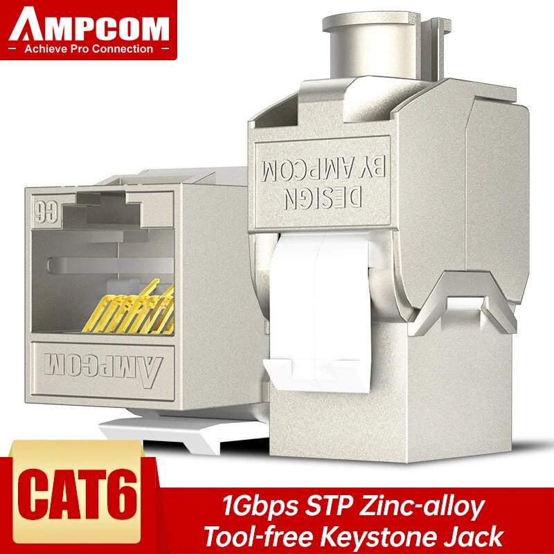 AMPCOM CAT6 Tool-free Keystone Jack, 1Gbps, STP, Zinc-alloy