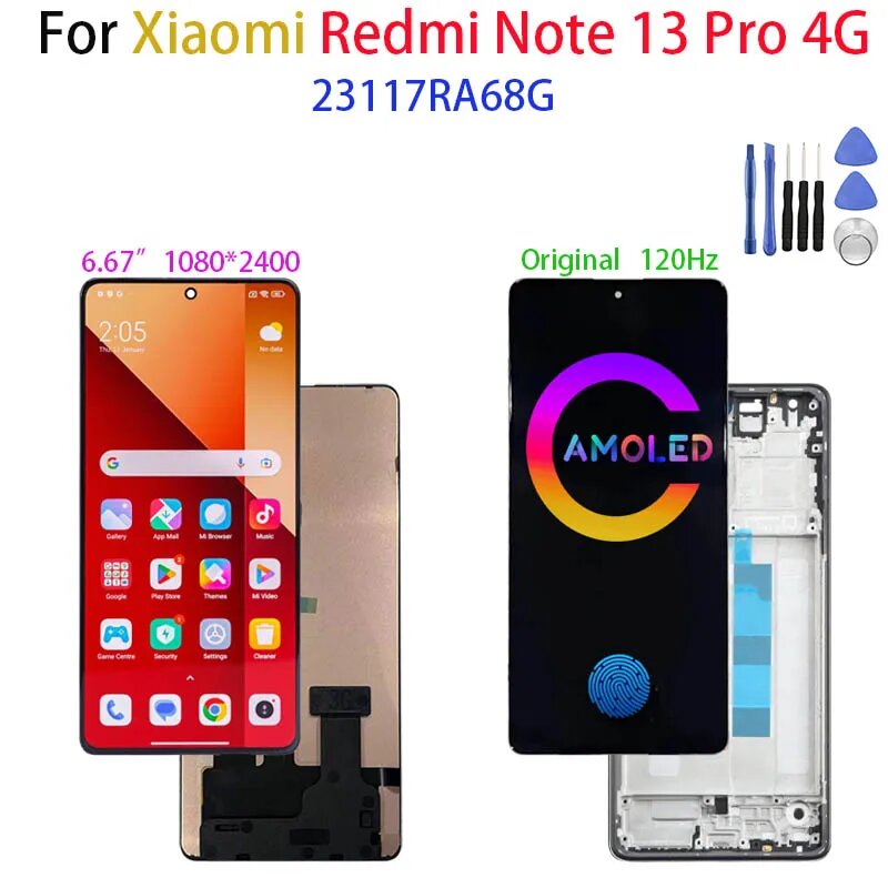 Оригинальный AMOLED-дисплей для Xiaomi Redmi Note 13 Pro 4G, ЖК-экран 23117RA68G, 4G LCD NO Frame