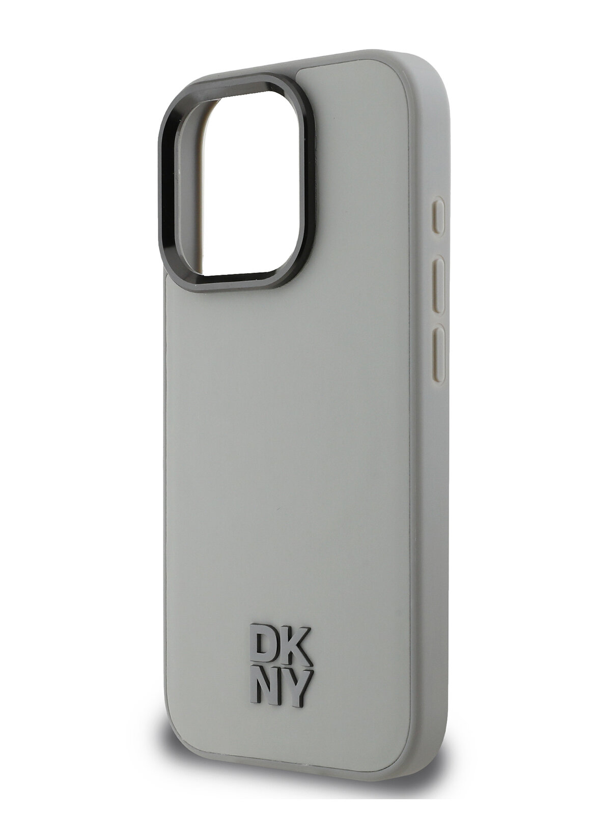 DKNY для iPhone 16 Pro Max чехол PU Plain leather Stack Metal logo Hard Grey (MagSafe)