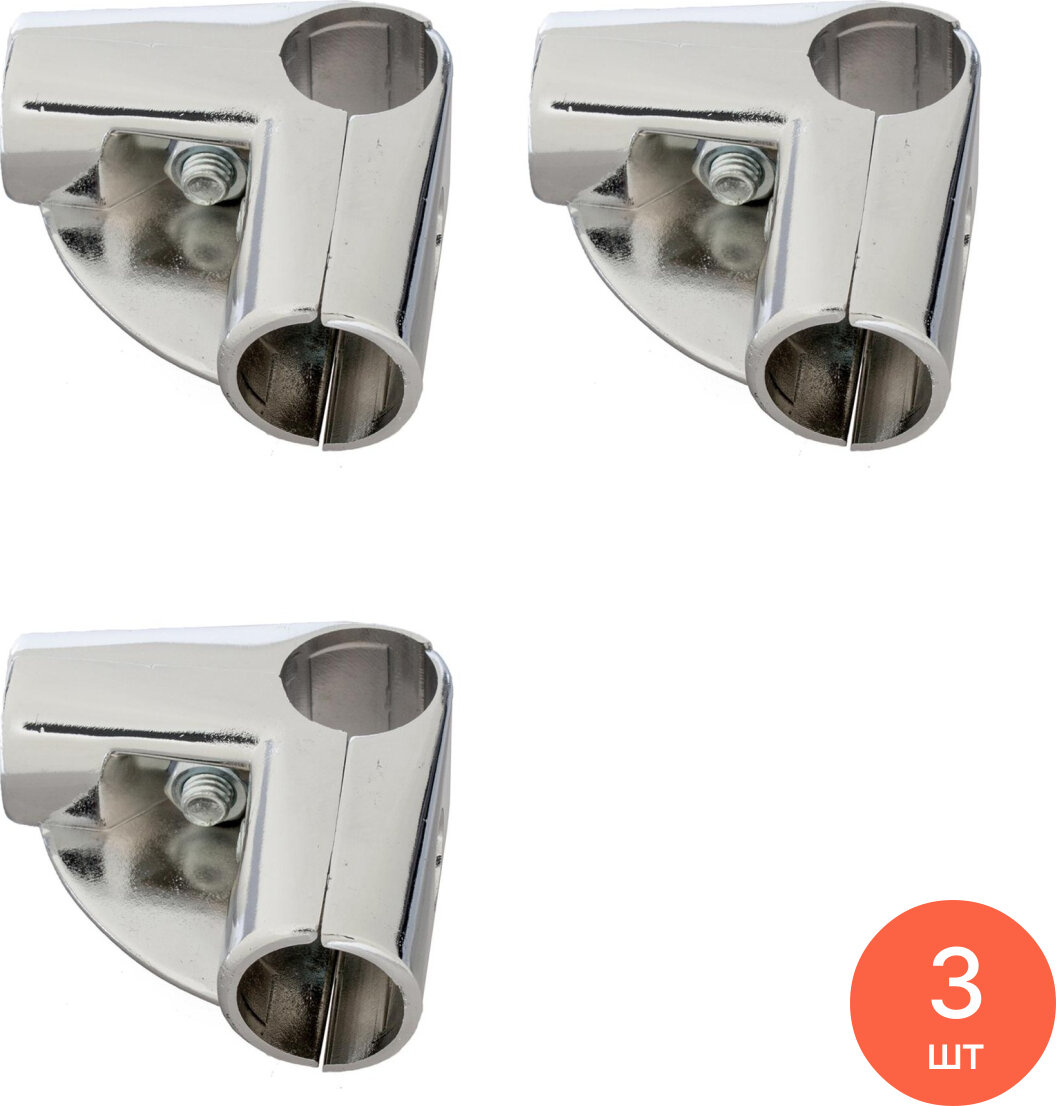 Соединитель для труб Element / Элемент угловой с площадкой для полки стальной, цвет хром, диаметр 25мм / фурнитура для мебели (комплект из 3 шт)