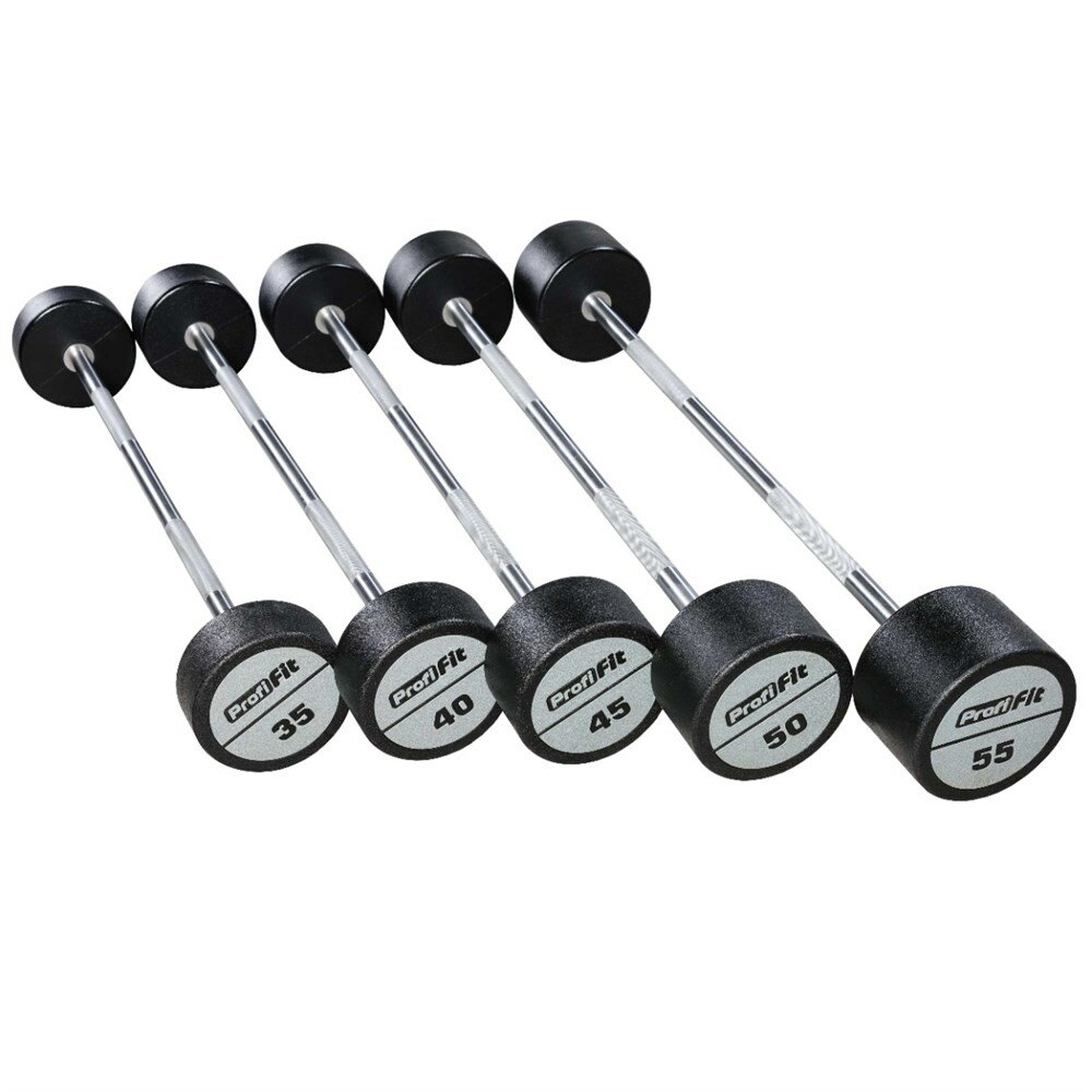 PROFI-FIT Набор прямых полиуретановых штанг LEVEL (шаг 5 кг, 5 шт) PROFI-FIT 35-55 кг зеркальный хром, графит, серый