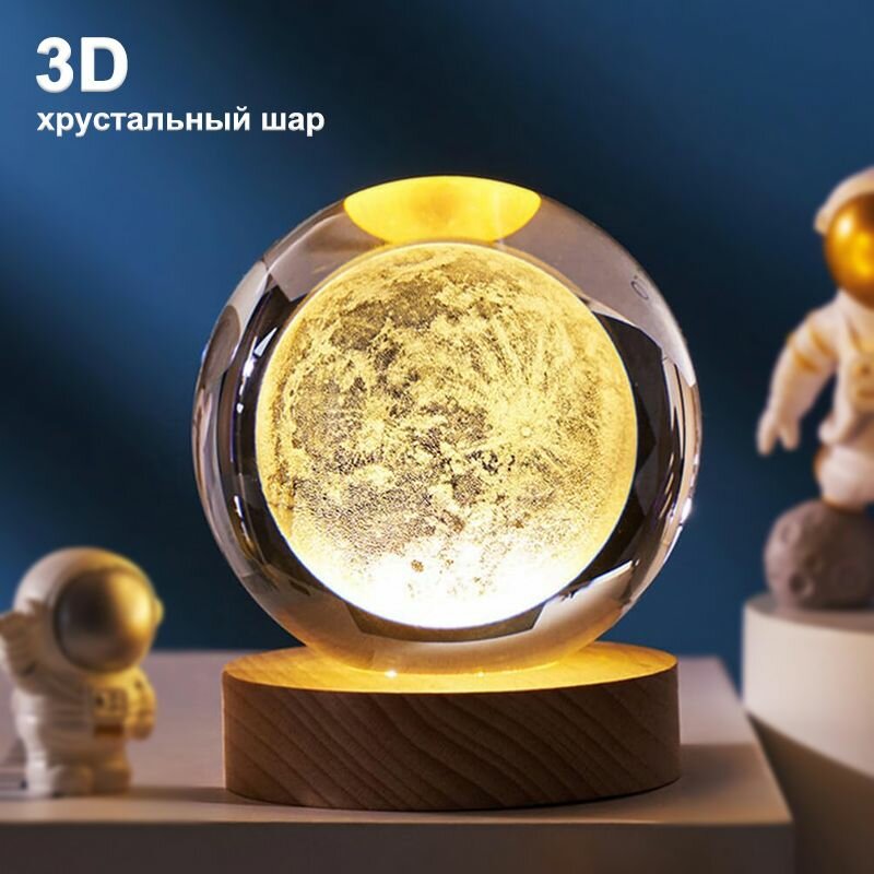 Ночник светильник шар Солнечная система Сатурна Луна 3D светодиодный