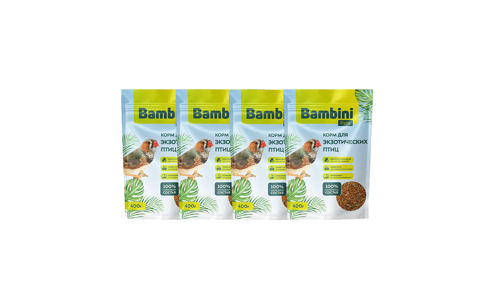 Корм Bambini Pets для экзотических птиц, 400 г x 4 шт.