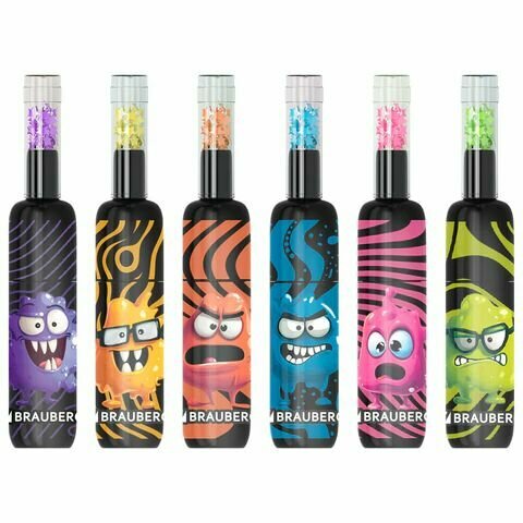 2 шт. Набор текстовыделителей 6 неоновых цветов, кросс-серия монстрики, линия 1-5 мм, BRAUBERG, 152621