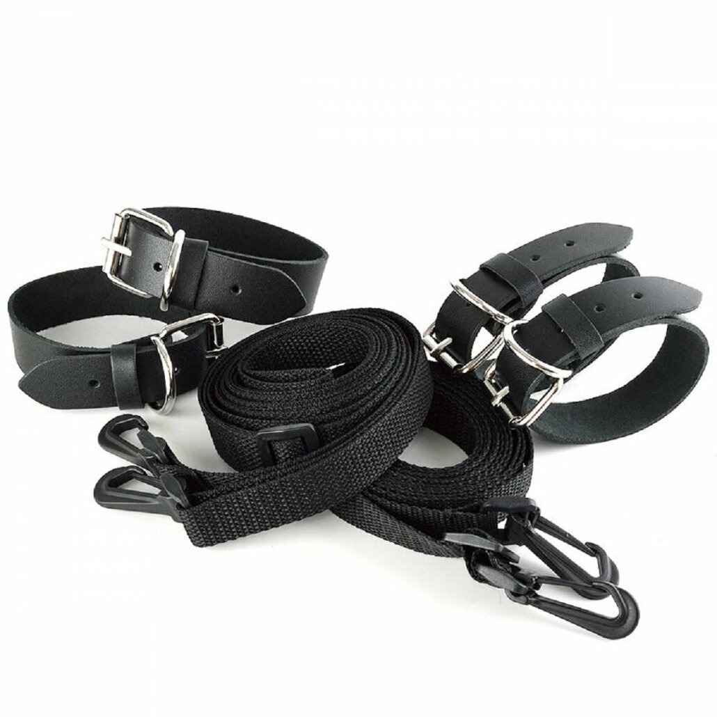 Наручники и оковы с растяжкой для кровати, 2,7 м, черный, кожаные, безопасное увязание