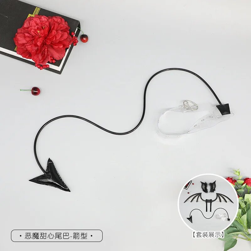 Крылья демона летучей мыши с повязкой на голову Черный, Tail - Arrow-shaped