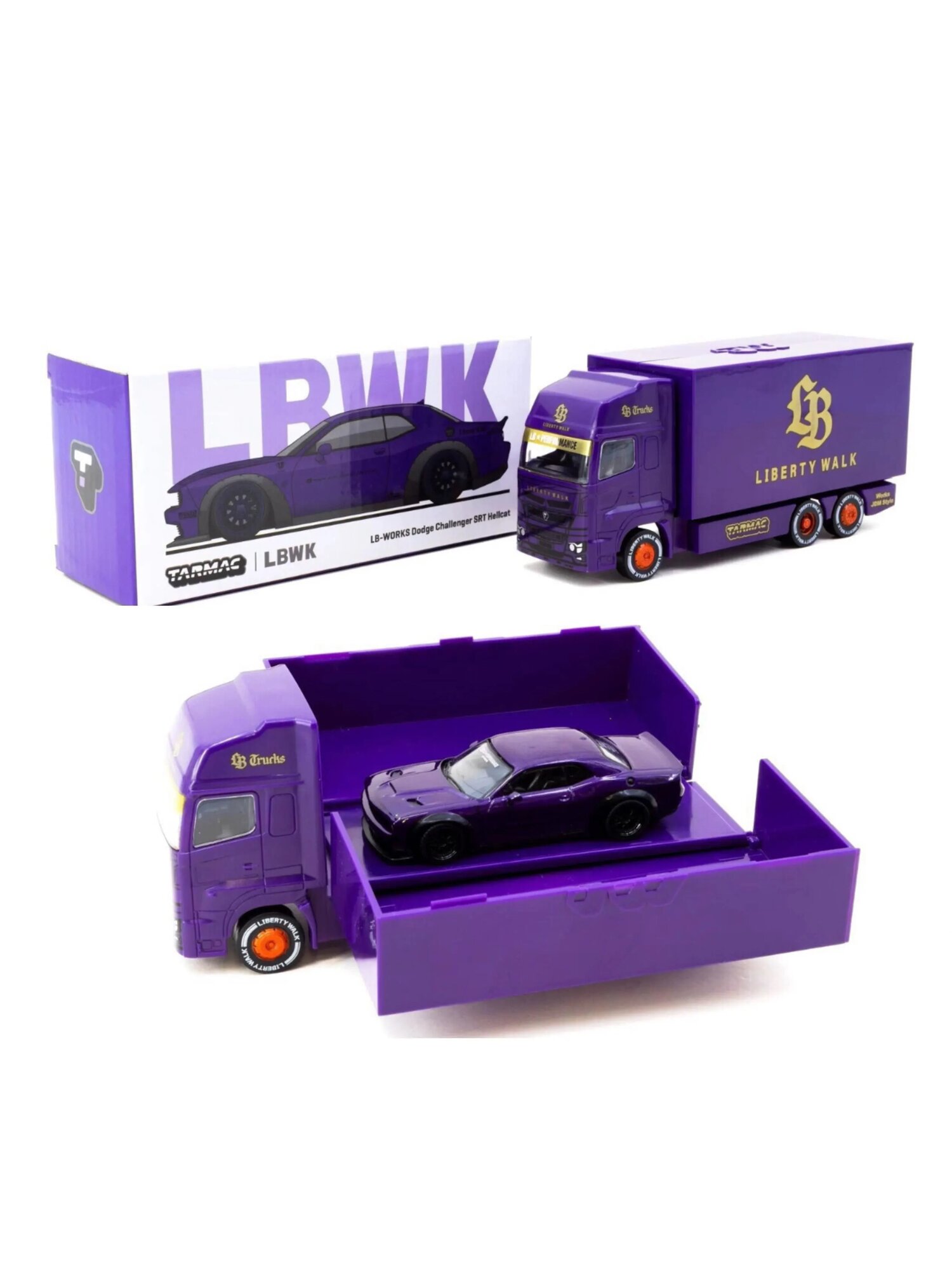 Машинка Tarmac Works TW 1/64 LB-WORKS Dodge Challenger SRT Hellcat Purple Japan Special Edition Die-cast Alloy Car Model Collection Display Gift