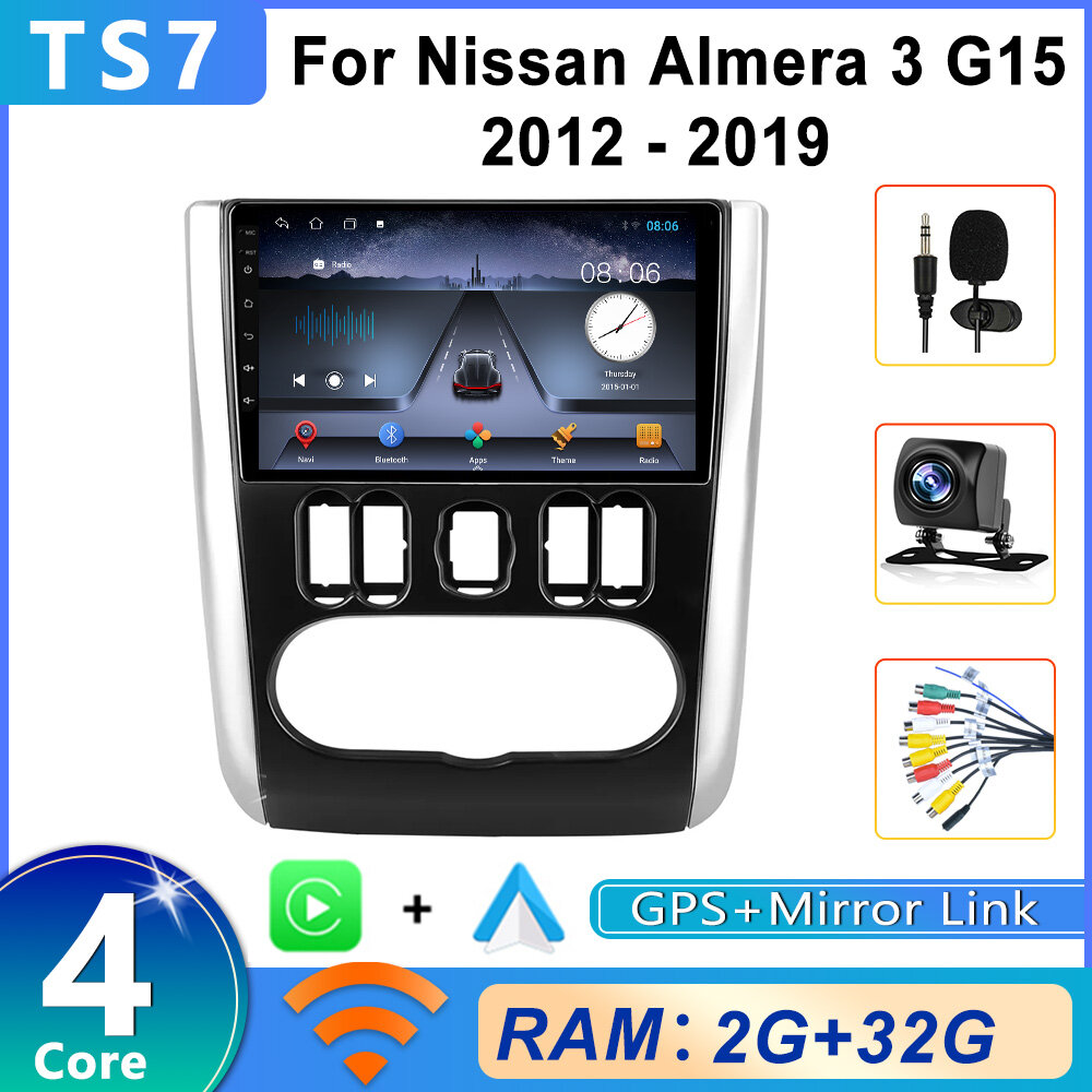 Android Магнитола для Nissan Almera 3 G15 2012 - 2019/ Автомагнитола Андроид Ниссан Альмера 3 G15 2012 - 2019 Wifi Bluetooth Gps навигатор Мультимедиа автомабиля