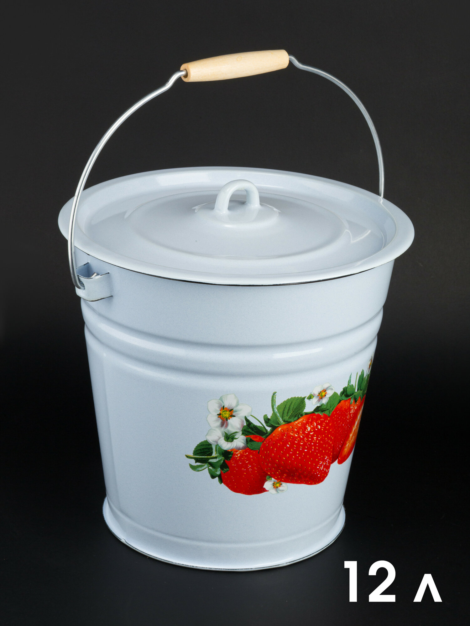 Ведро эмалированное 12,0л с крышкой с рисунком