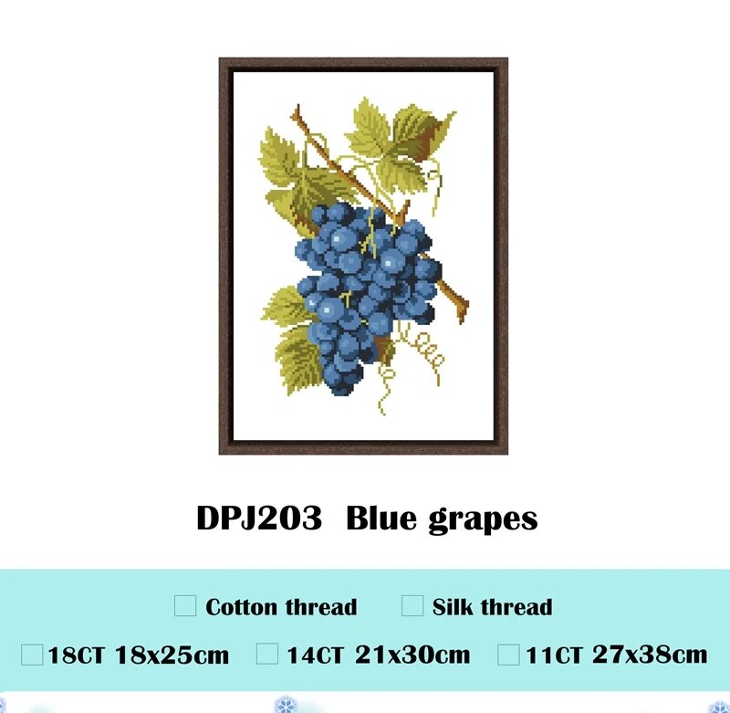 Набор для вышивки крестом с синим виноградом, фруктовый узор, дизайн, 18 карат, 14 карат, 11 карат, холст без печати, вышивка крестиком, рукоделие своими руками
