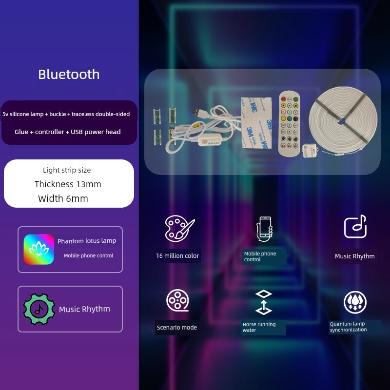 RGB игровая амбиентная световая лента с USB-разъемом, Bluetooth-управлением, 1 метр длины для декора стола или комнаты