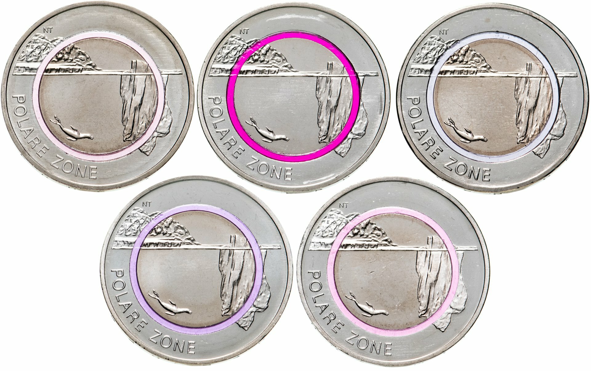 Германия 5 евро 2021 набор из 5-ти монет "Климатические зоны: Полярная зона" все монетные дворы, Мельхиор медь-никель с вставкой из полимера, в сохранности UNC