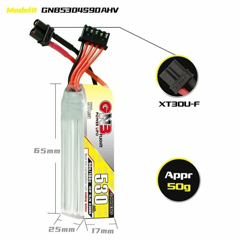 GNB HV 1S 2S 3S 4S 6S Липо батарея 530mAh 90C/180C PH2.0/XT30U-F Plug