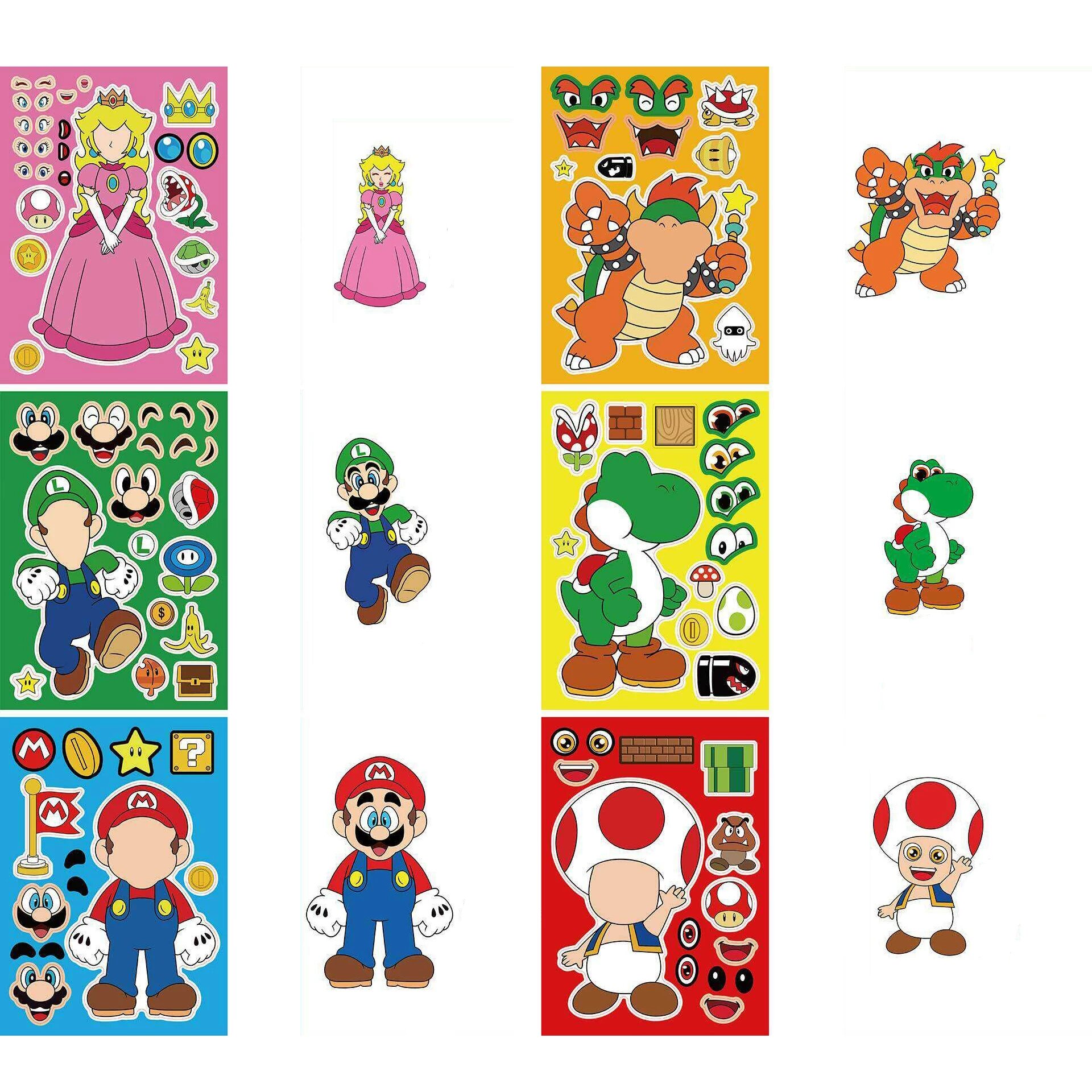 Mario Стикеры для декора праздника 6 листов DIY подарок к Дню рождения для детей обучающая головоломка игрушка