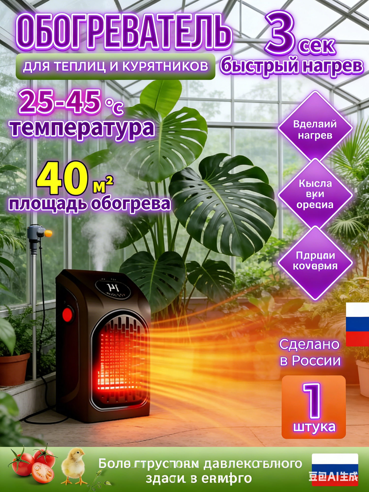 Обогреватель для теплиц, парников, курятников