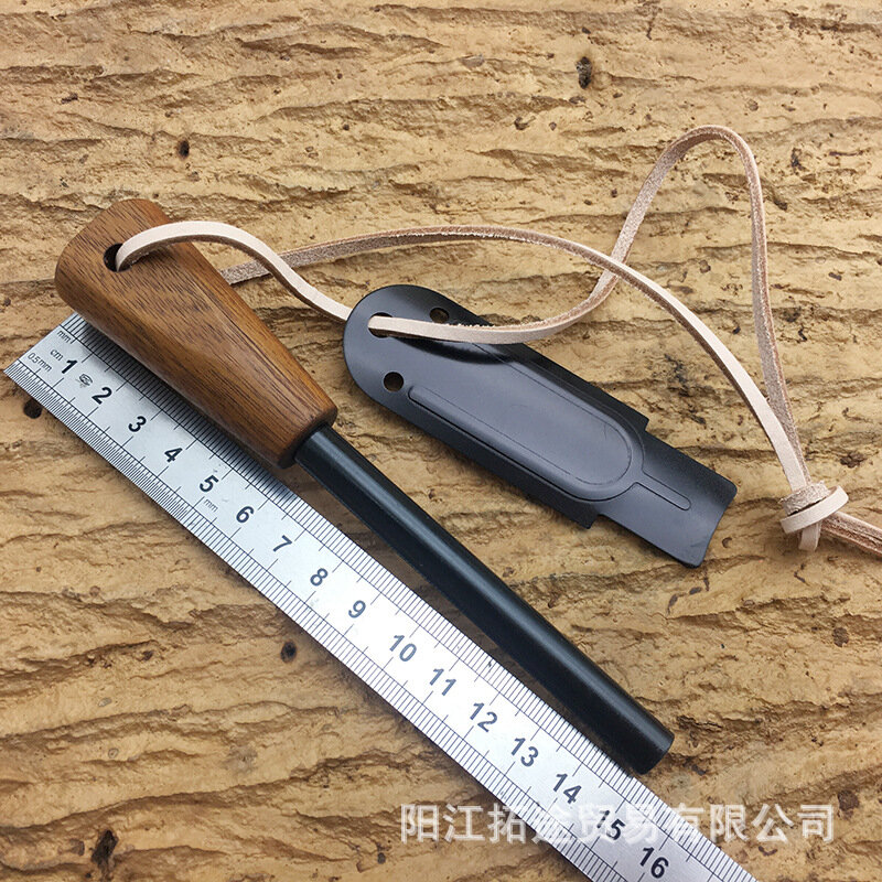 Огниво-зажигательный стержень, магниевый стержень для разжигания огня, инструмент для выживания на природе с упаковкой, кожаный ремешок, мощный скребок, деревянная рукоятка.