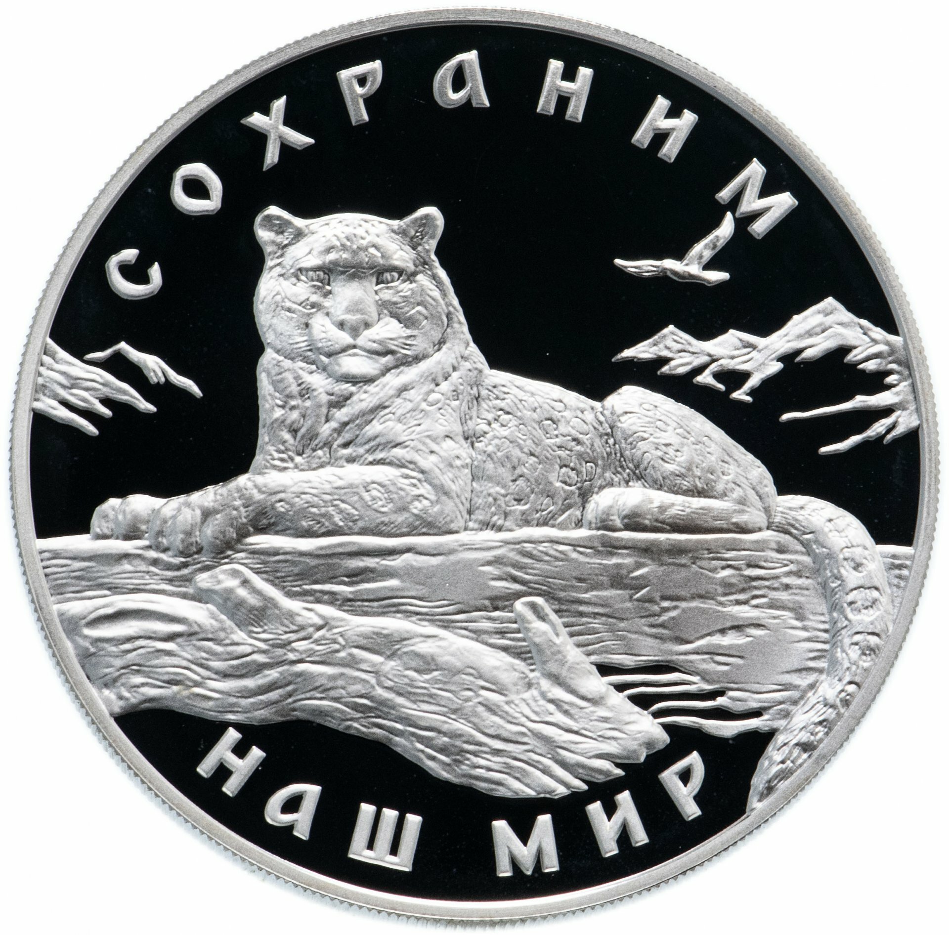 3 рубля 2000 ММД Proof снежный барс Сохраним наш мир, Серебро 900