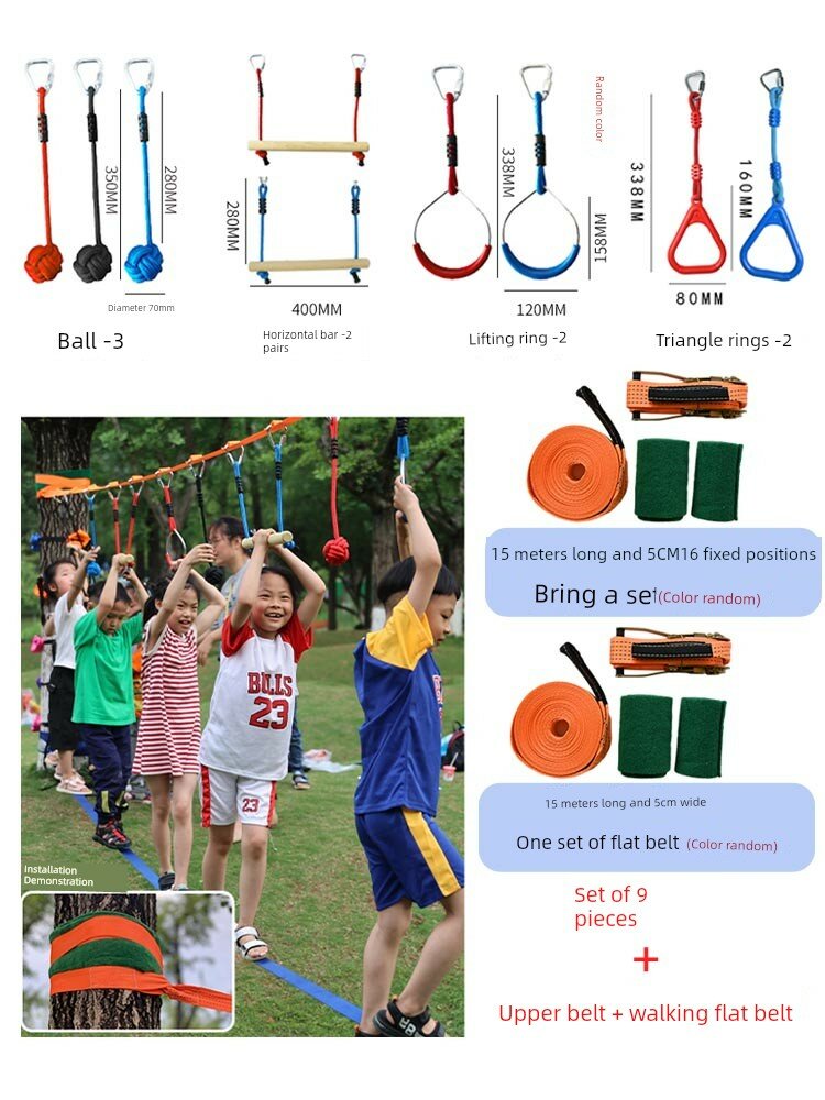 Набор из 9 Штук с Веревкой 15 Метров для Скользящей Игры, Набор Оборудования для Тренировки Баланса