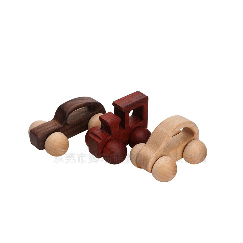 Деревянная инерционная машинка, высококачественный деревянный набор из трех машинок, развивающая игрушка для детей.