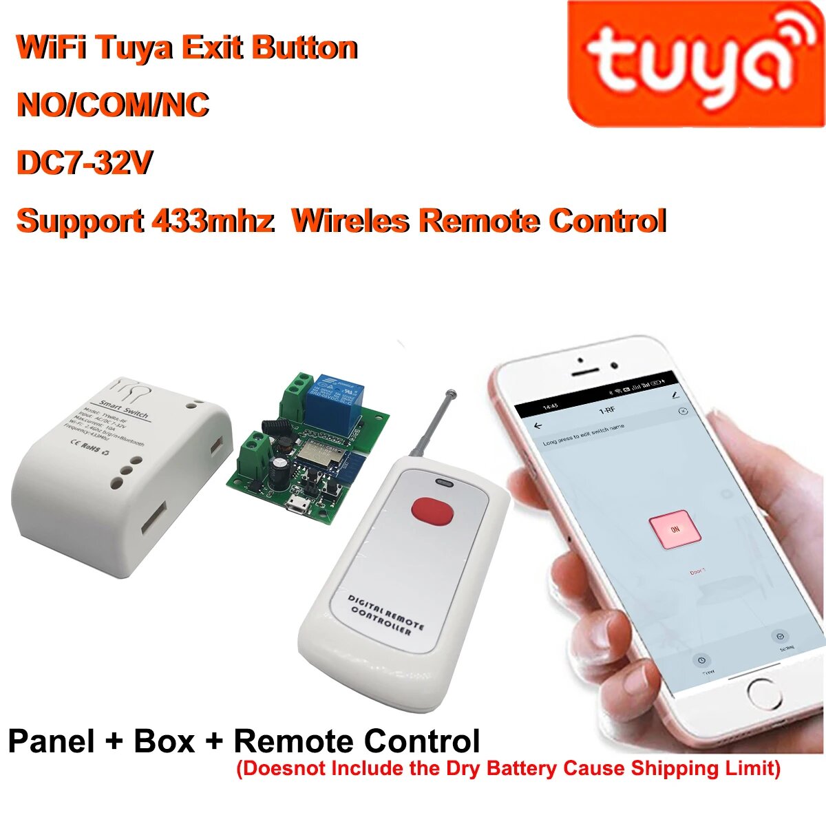 Wi-Fi Tuya Exit Button, NO/COM/NC, DC7-32V, 1CH TY RF RC