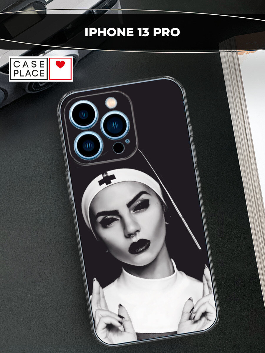 Чехол на Apple iPhone 13 Pro / Айфон 13 Про с принтом Черная монашка