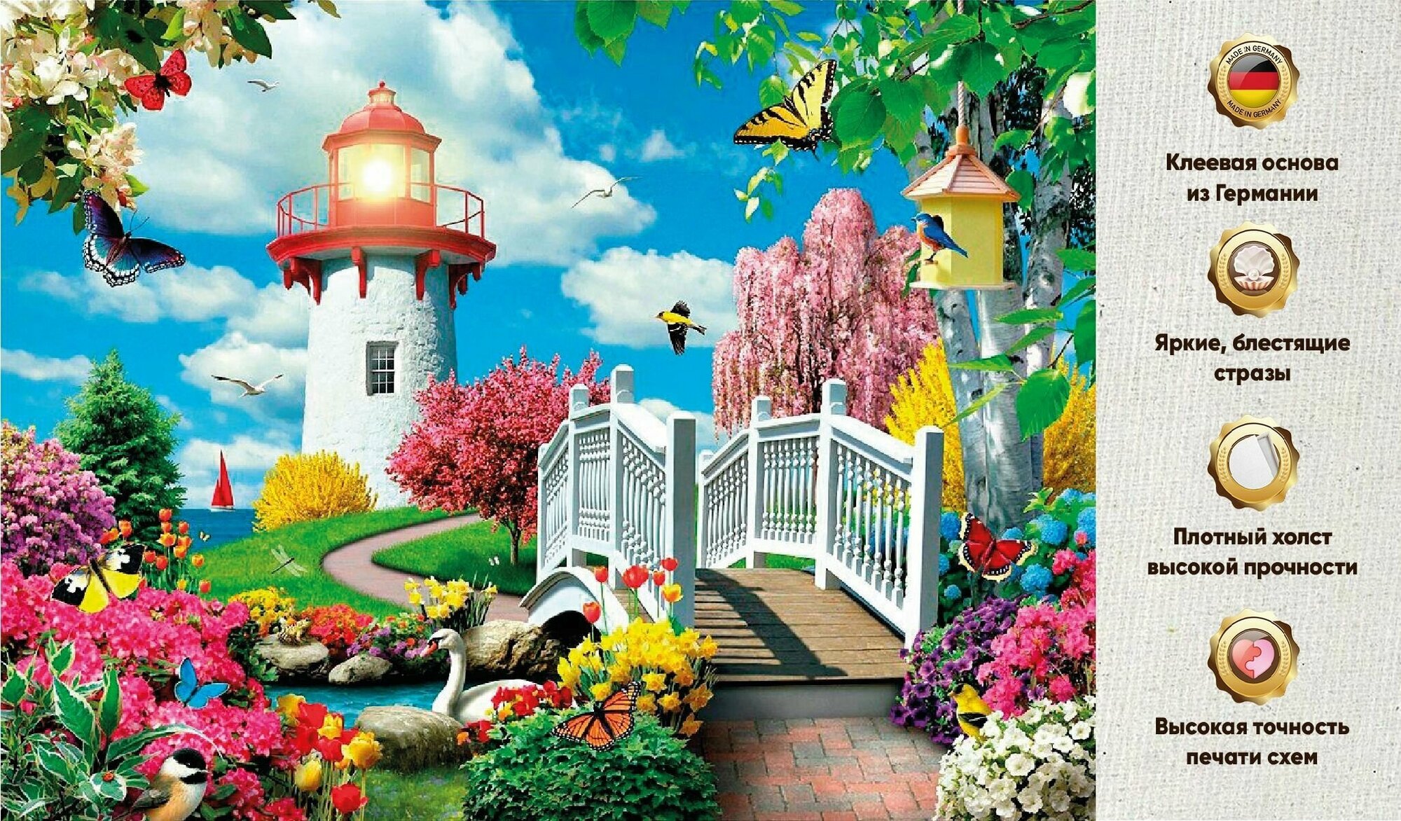 Алмазная мозаика 30х40, Картина на подрамникеполная выкладка квадратными стразами, Маяк, Лето, Природа, Птицы, Животные
