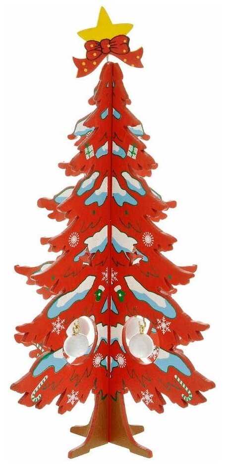 **НГ Набор д/творч(ФениксПрезент) Новогодняя ель "Елочка снежная красная" (17см) [деревянная елочка; декор] (35261)