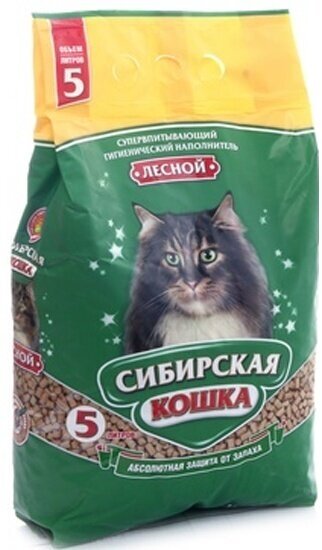 Наполнитель для кошачьих туалетов Сибирская Кошка Лесной, древесный, 5л