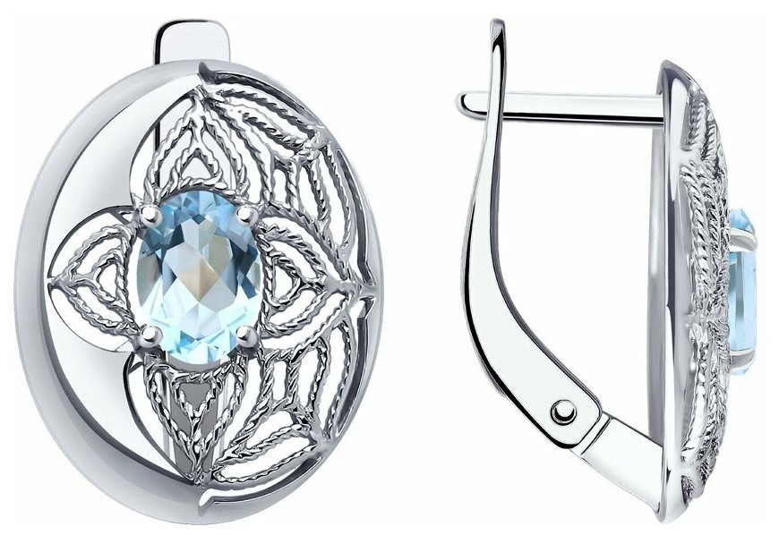 Серьги, серебро, 925 проба, родирование, топаз