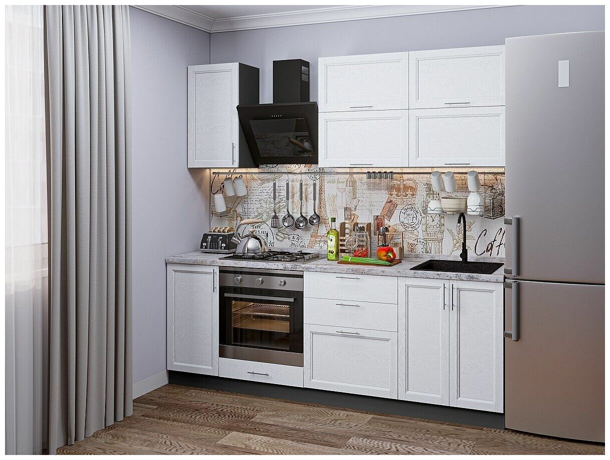 Кухонный гарнитур Сканди White Silkwood, 2200 мм