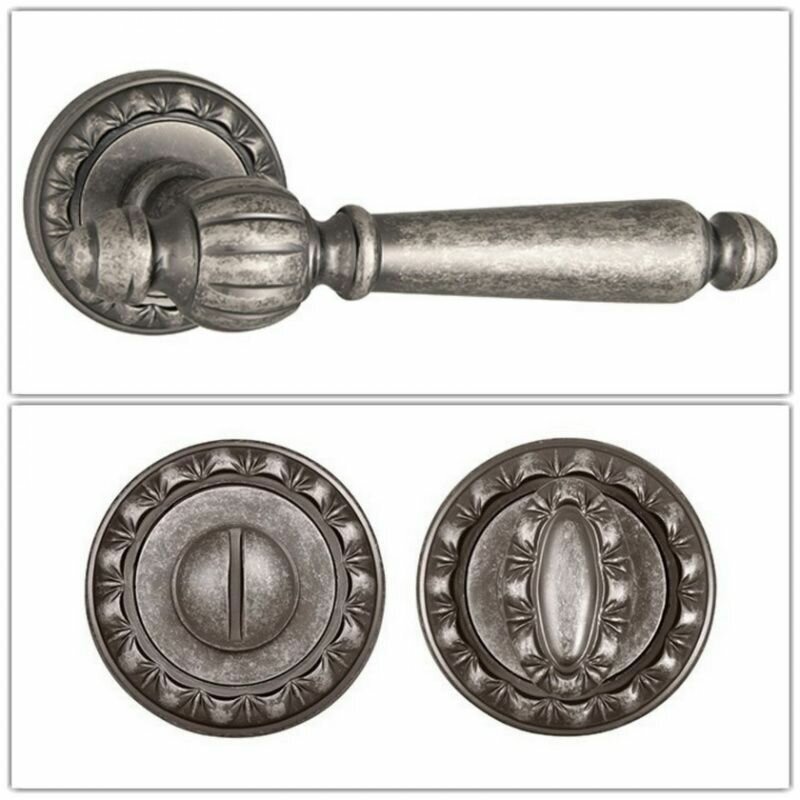 Ручка дверная межкомнатная Punto MADRID_MT_OS-9_W, античное серебро (ручка + завертка WC)