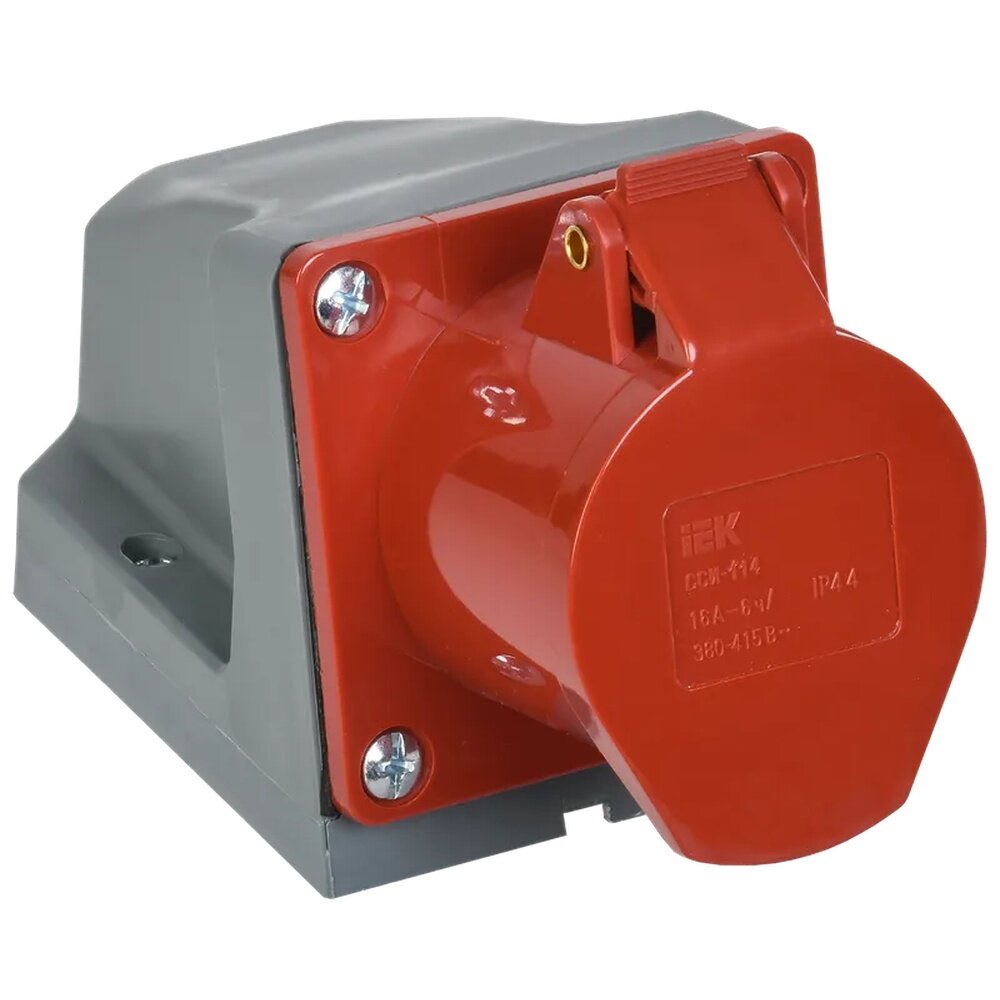Розетка силовая (CEE) стационарная IEK ССИ-114, 3Р+РЕ 16А 400В IP44, красная, пластик, наружное крепление